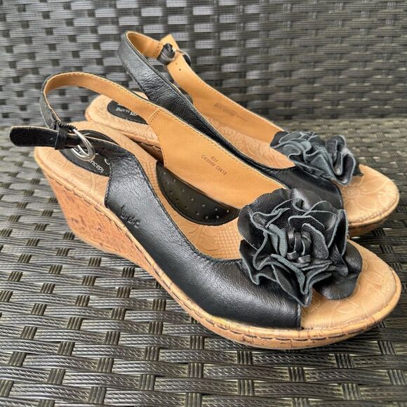 boc | Shoes | Boc Born Concept Womens Cork Wedge Flower Sandals Black ...